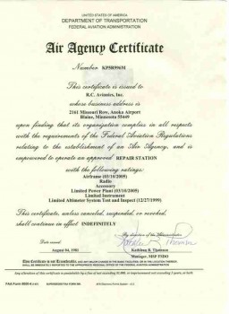 Air Agency Certificate – RC Avionics